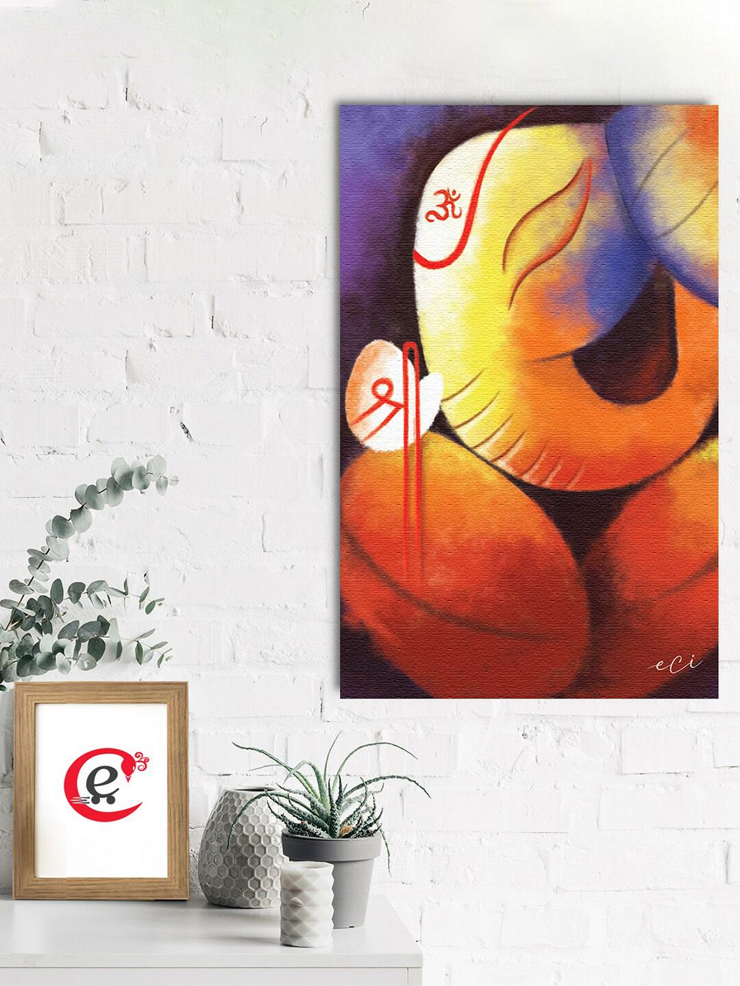 Buy ECraftIndia Multicolour Ganpati Bappa Canvas Printed Wall Painting ...
