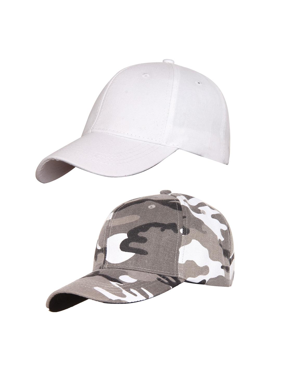 Buy FabSeasons Unisex Pack Of 2 White & Grey Camouflage Printed Caps ...
