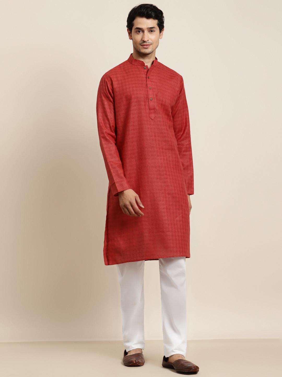 Buy Anug By SOJANYA Men Red Kurta With Pyjamas - Kurta Sets for Men ...