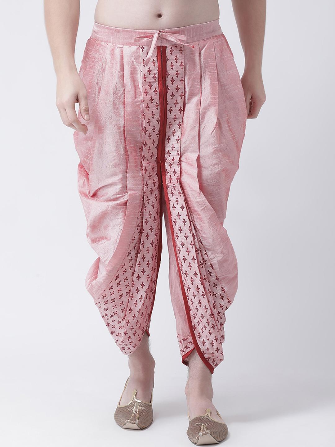 Buy DEYANN Men Peach & Red Printed Dupion Silk Dhoti - Dhotis for Men ...