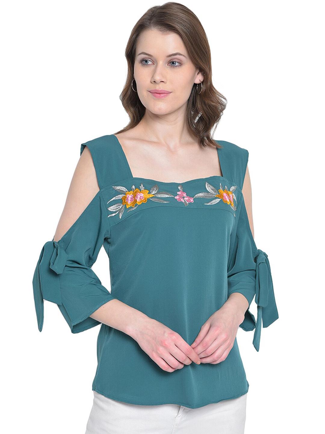 Buy Mayra Turquoise Blue Embroidered Top - Tops for Women 17513850 | Myntra