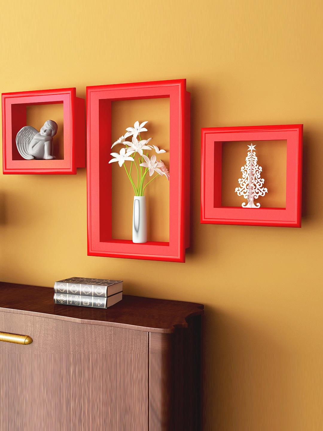 Buy Home Sparkle Set Of 3 Red Wall Shelves - Wall Shelves for Unisex ...