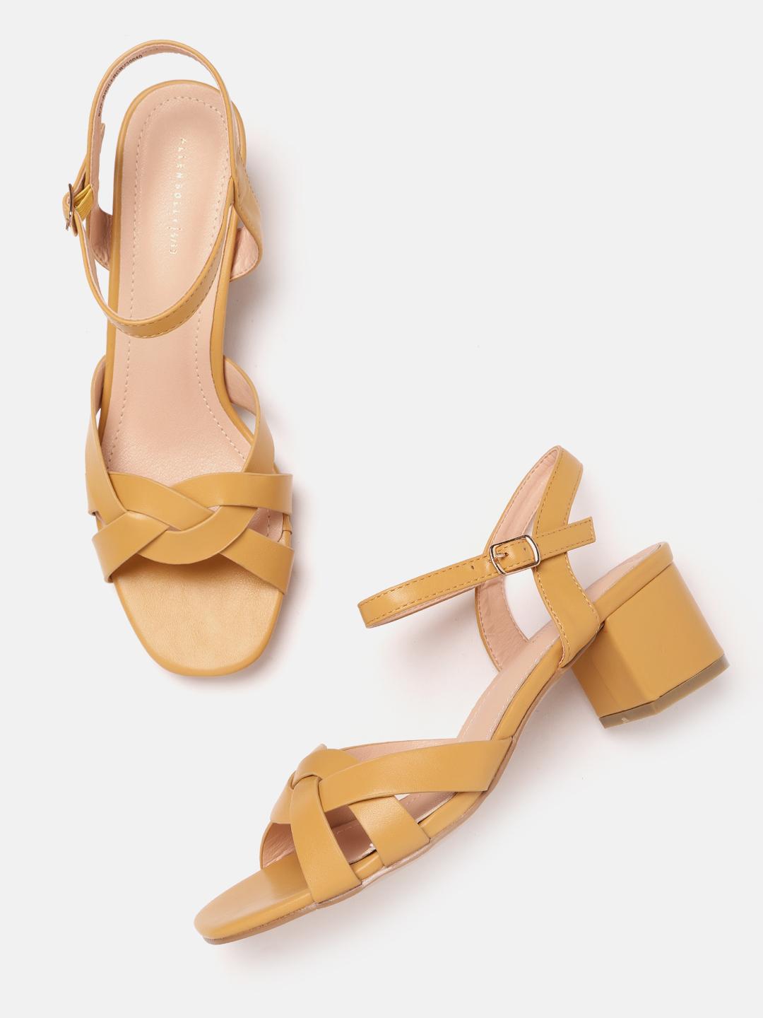Buy Allen Solly Women Mustard Yellow Braided Woven Design Block Heels ...