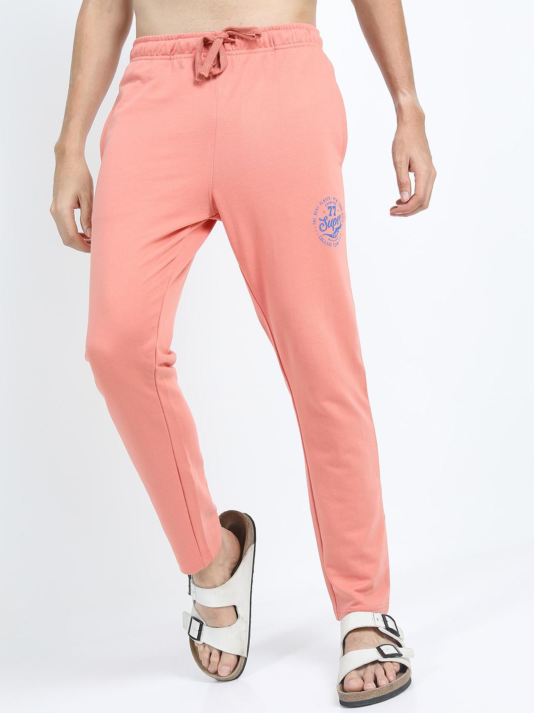 Buy HIGHLANDER Men Peach Coloured & Purple Printed Slim Fit Track Pant ...