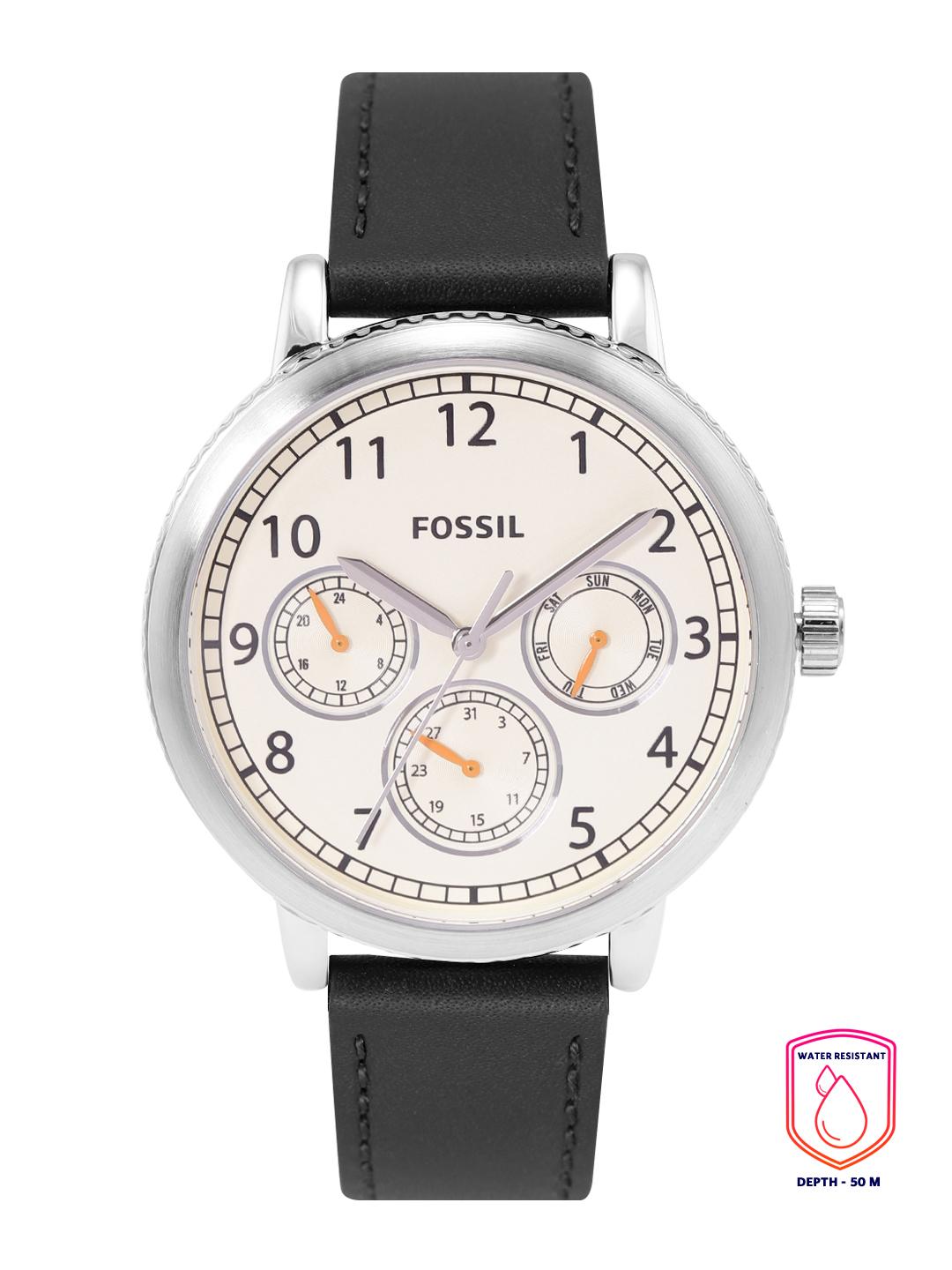 Buy Fossil Men Cream Coloured Dial & Black Leather Straps Airlift ...