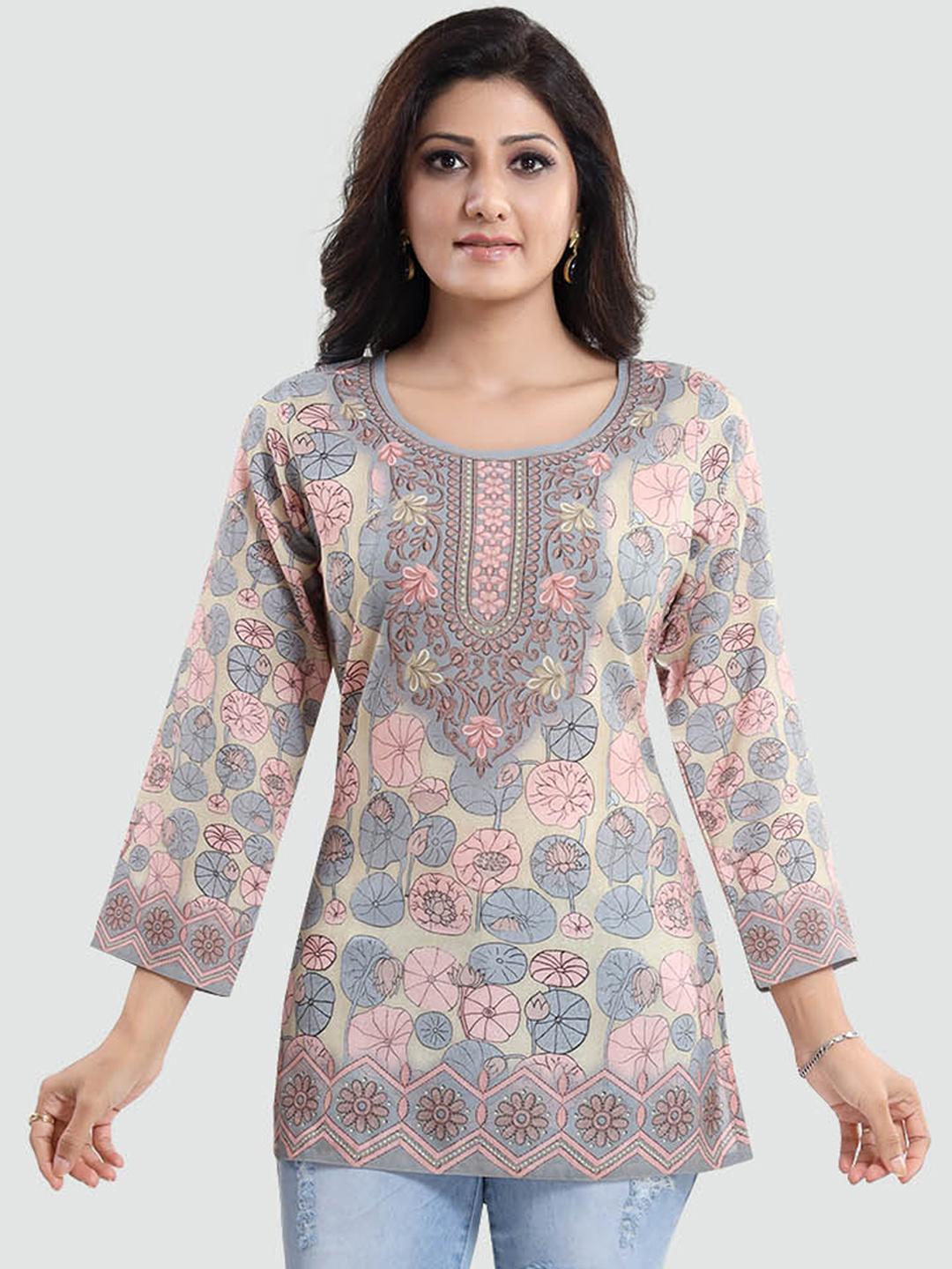 Buy Saree Swarg Beige & Pink Printed Tunic - Tunics for Women 17633702 ...