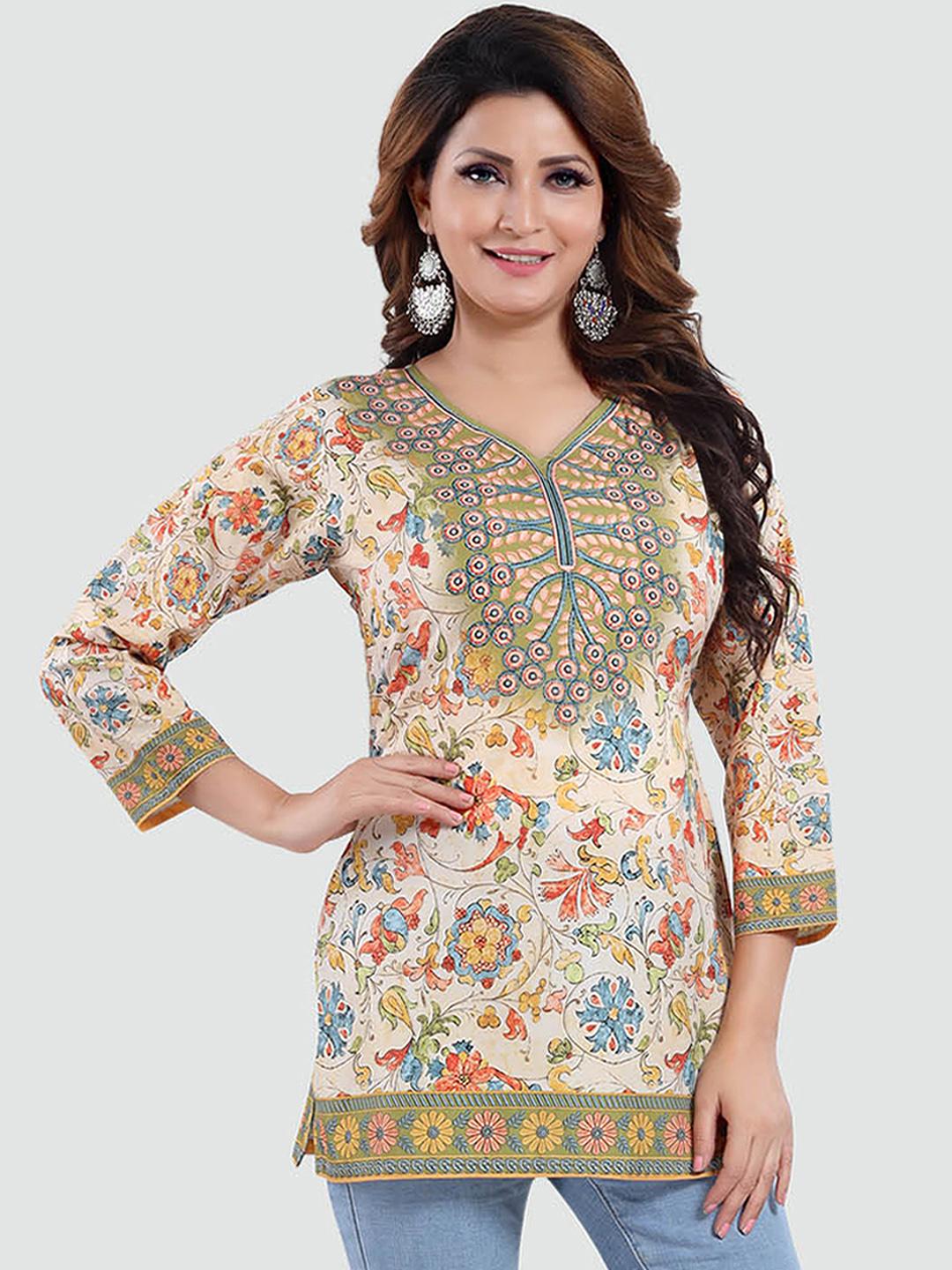 Buy Saree Swarg Beige & Red Printed Tunic - Tunics for Women 17633716 ...