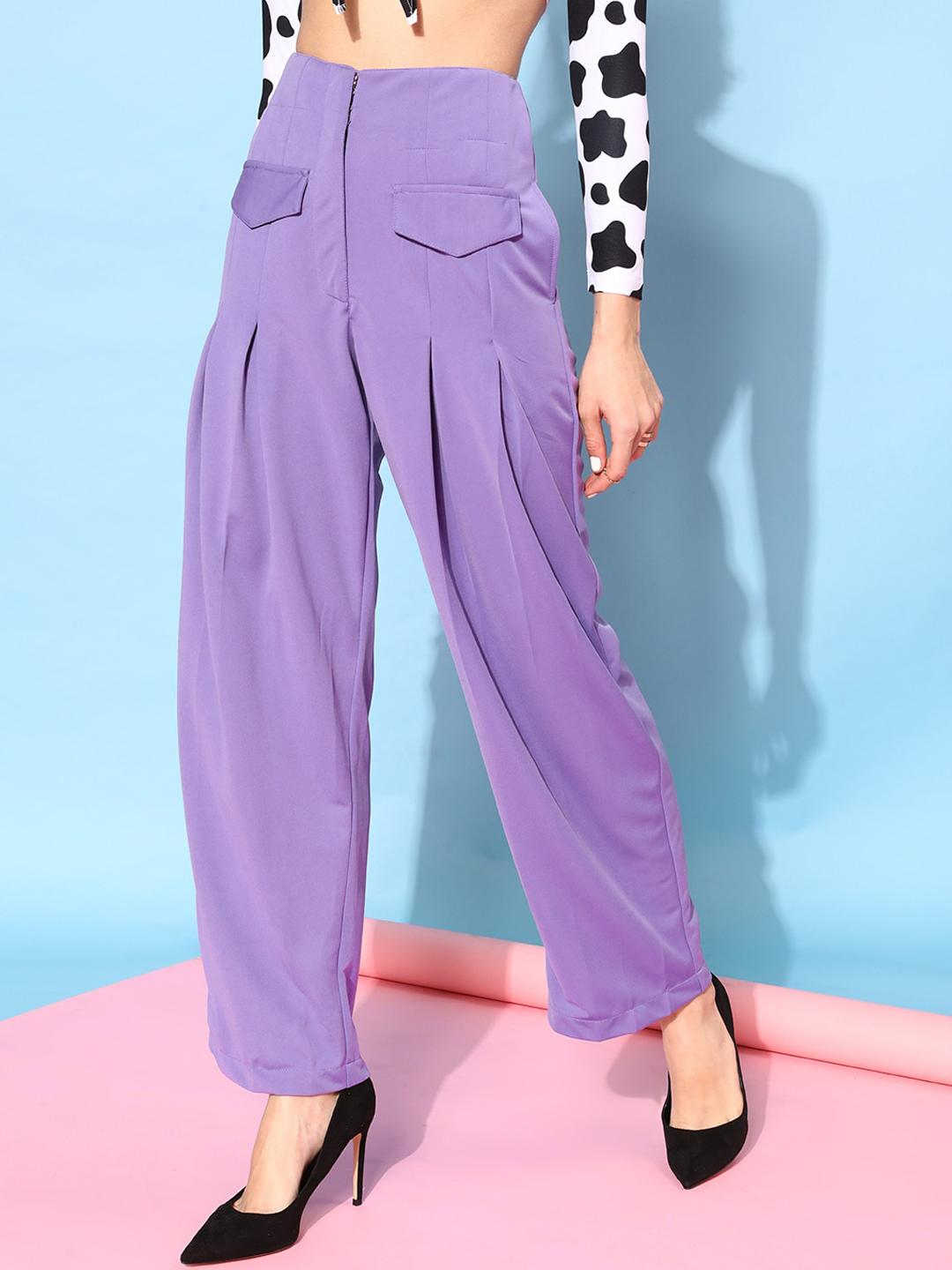 Buy STREET 9 Women Elegant Purple Solid Trousers - Trousers for Women ...
