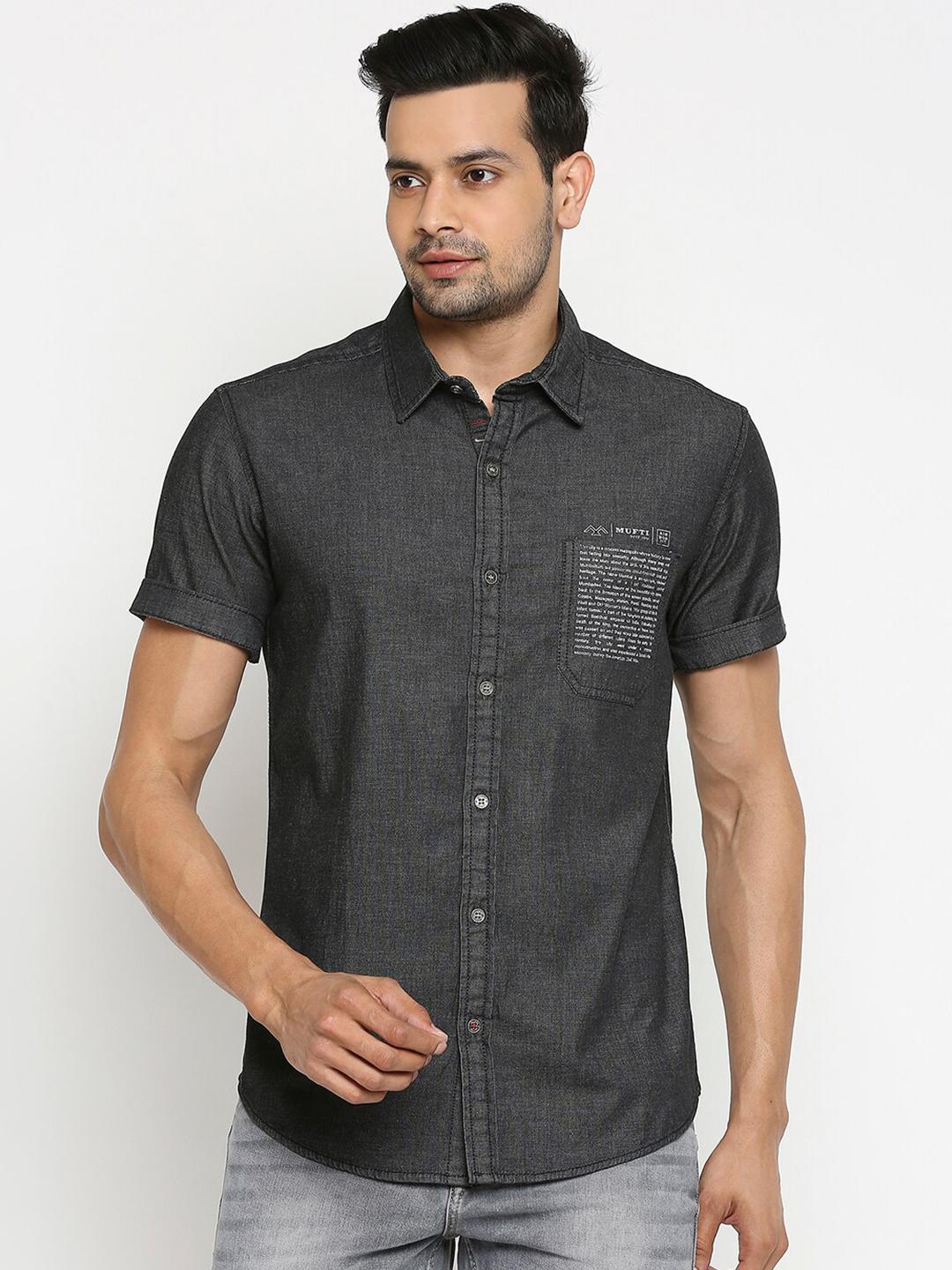 Buy Mufti Men Black Classic Slim Fit Cotton Casual Shirt - Shirts for ...
