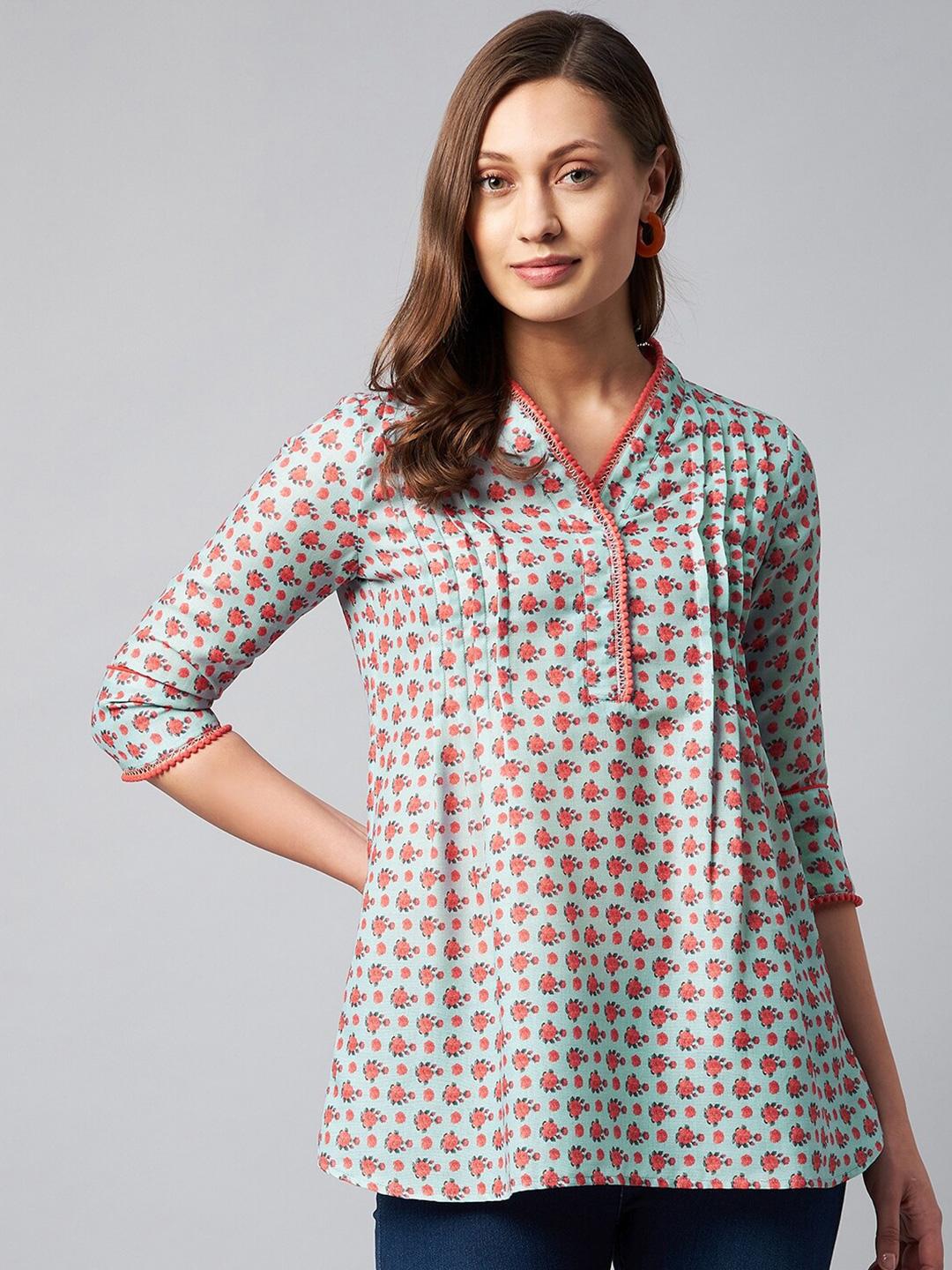 Buy Orchid Blues Blue & Orange Floral Printed Top - Tops for Women ...