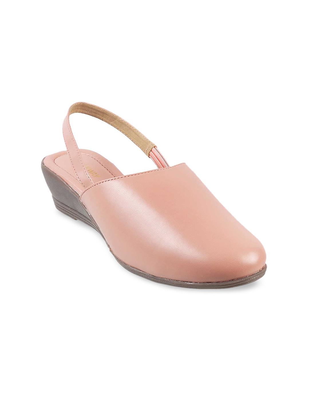 Buy WALKWAY By Metro Women Peach Coloured Wedge Heel Mules - Heels for ...