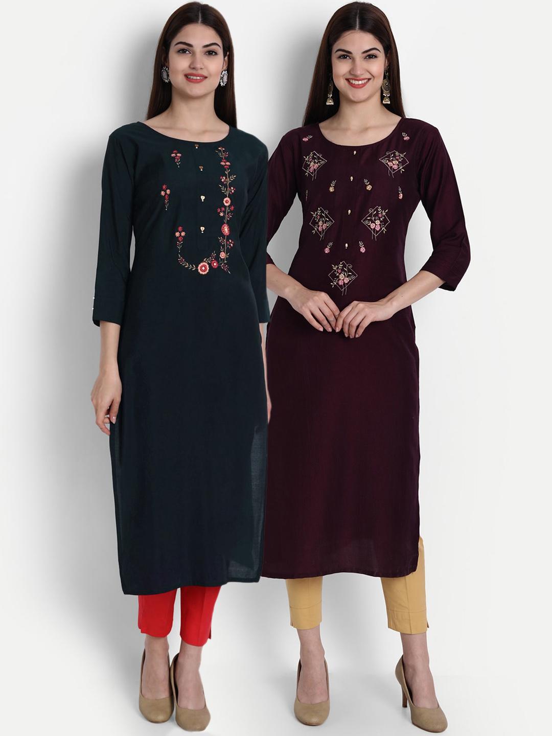 Buy Arangya Women Pack Of 2 Black & Navy Blue Ethnic Motifs Embroidered ...