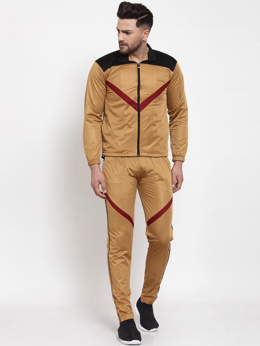 Buy KLOTTHE Men Mustard Yellow & Red Solid Tracksuits - Tracksuits for ...