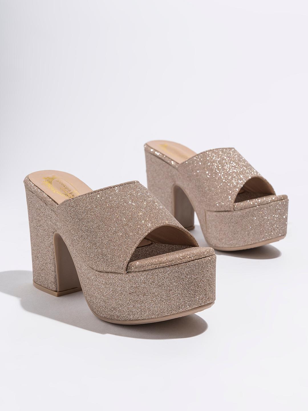 Buy Shoetopia Copper Toned Embellished Party Block Peep Toes Heels ...