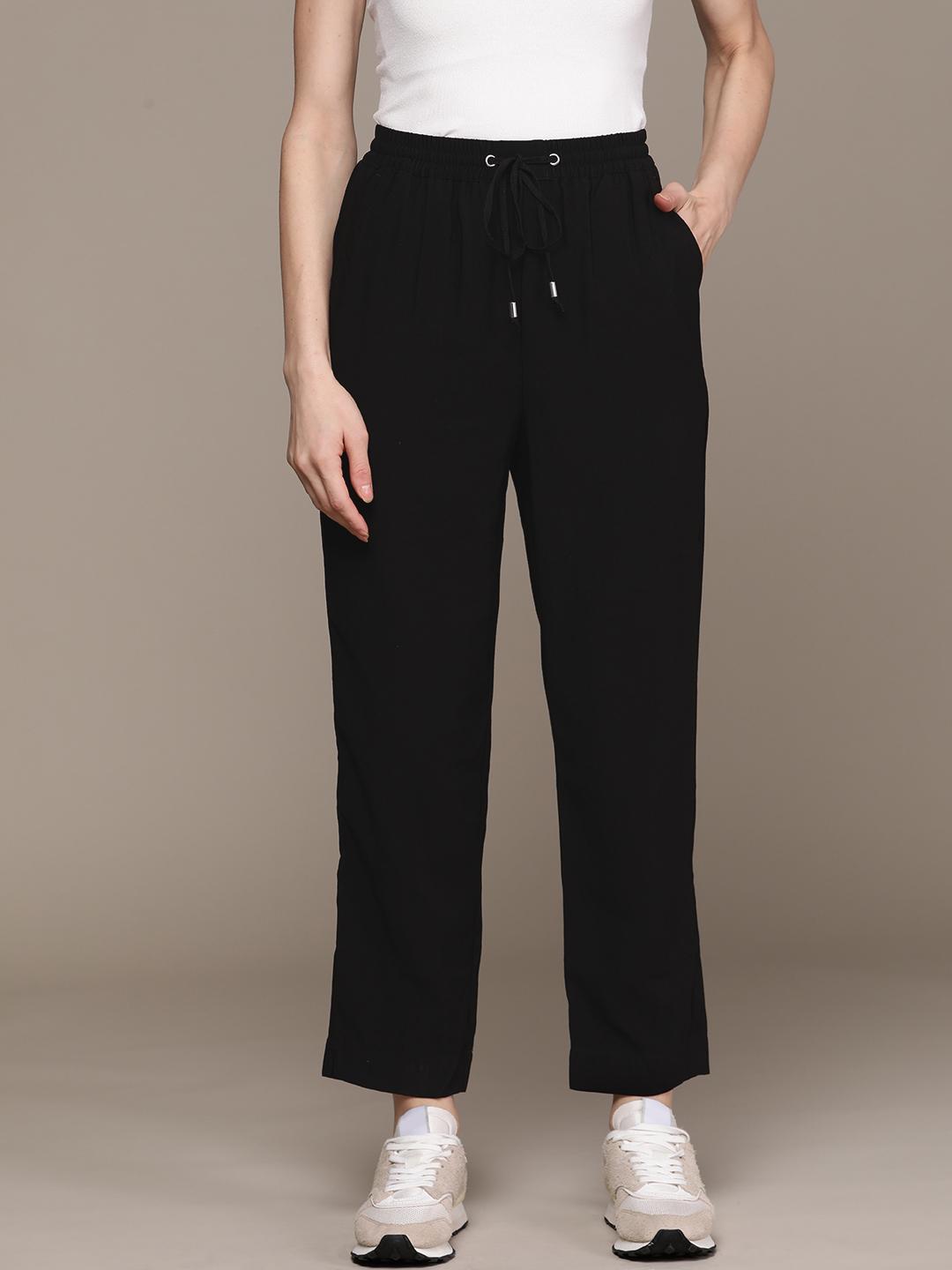 Buy Label Ritu Kumar Women Black Solid Track Pants - Track Pants for ...