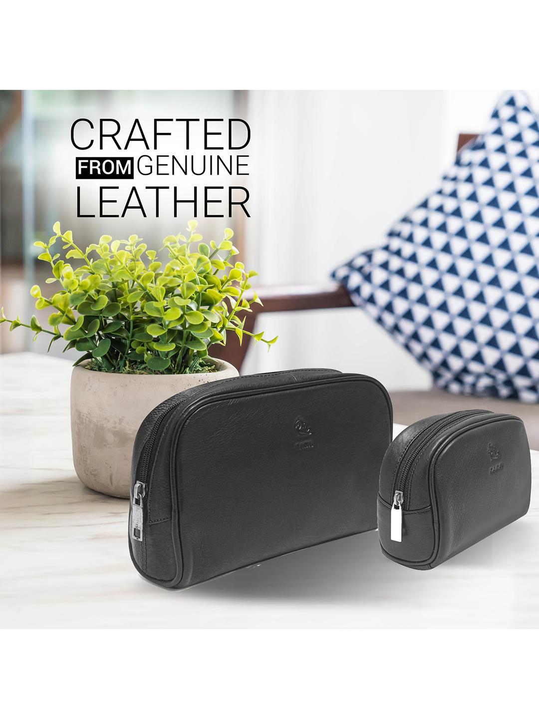 Buy Kara Pack Of 2 Black Leather Toiletry Bags Combo - Travel Kit for ...