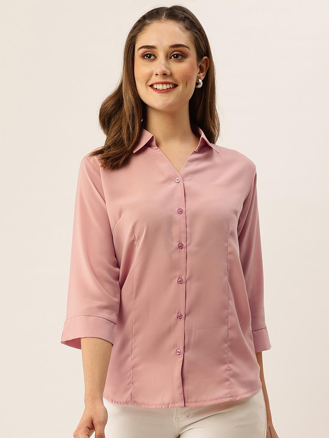 Buy ZOLA Women Solid Three Quarter Sleeves Shirt Collar Formal Wear ...