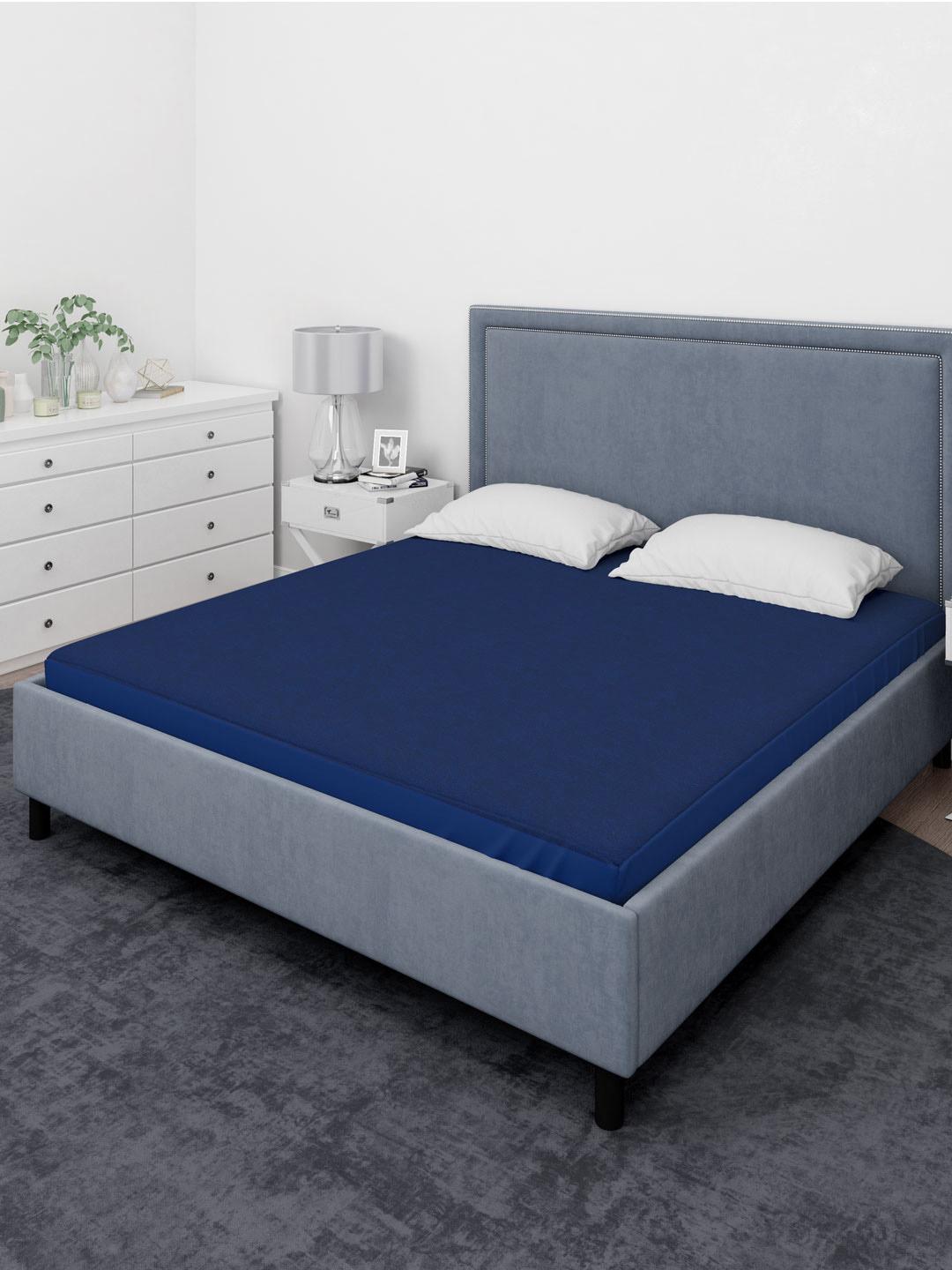 Buy Aura Navy Blue Single Size Bed Waterproof Mattress Protector ...