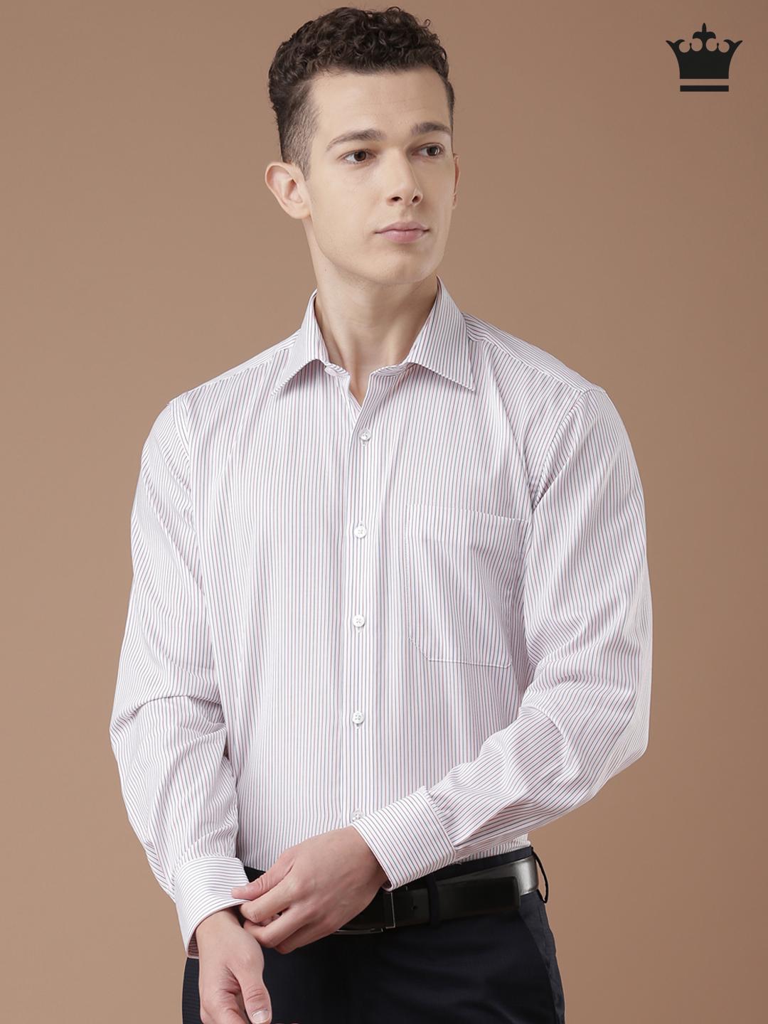 Buy Louis Philippe Men White & Navy Classic Fit Striped Formal Shirt ...