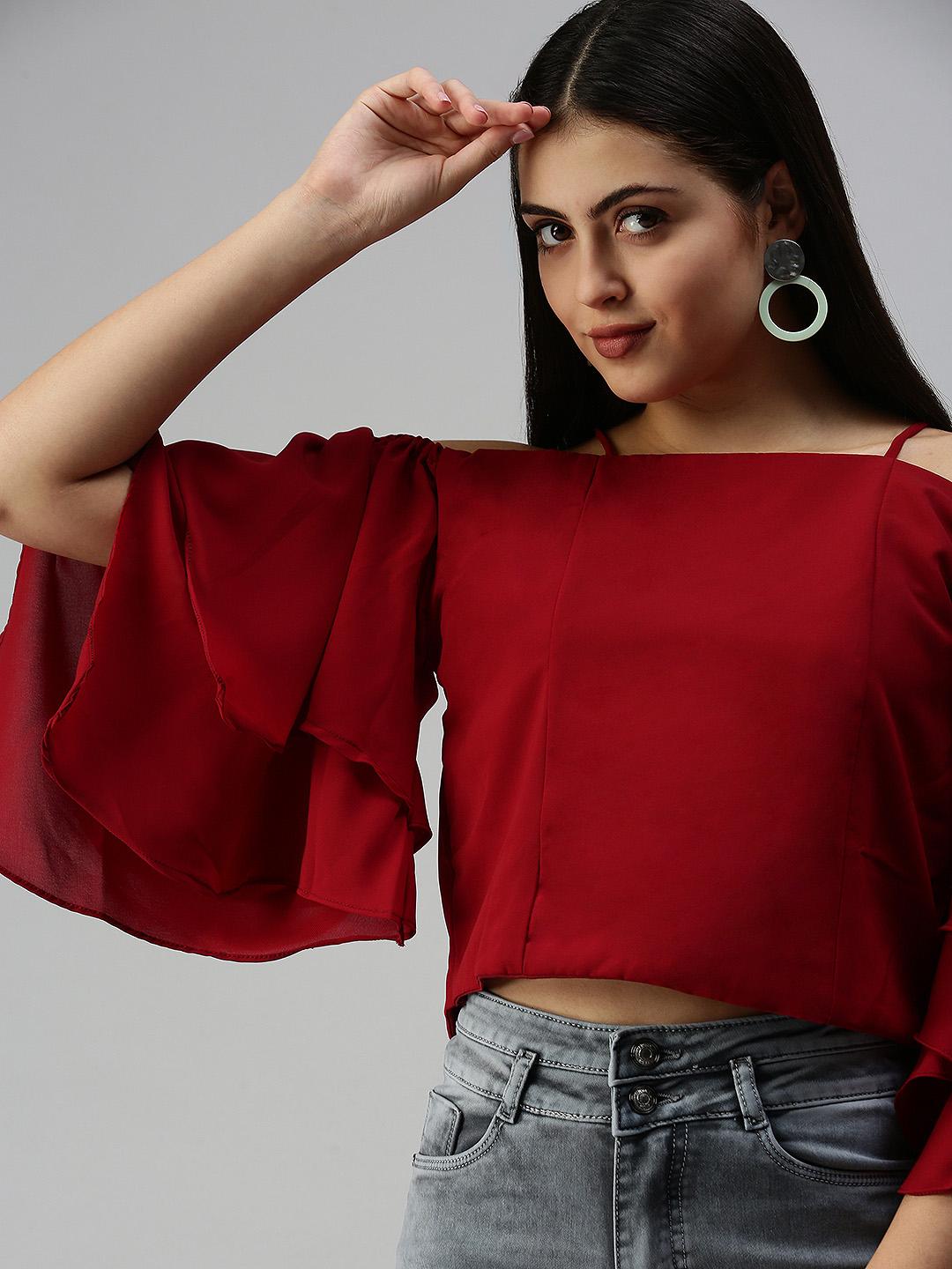 Buy SHOWOFF Women Maroon Crepe Top - Tops for Women 17878066 | Myntra