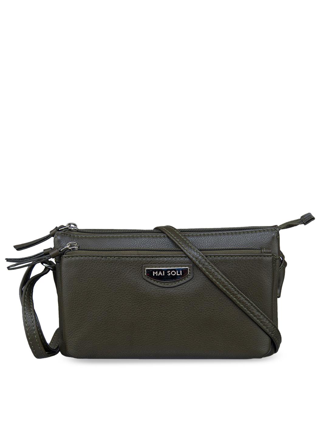 Buy MAI SOLI Women Olive Green Solid Genuine Leather Roma Rectangle ...