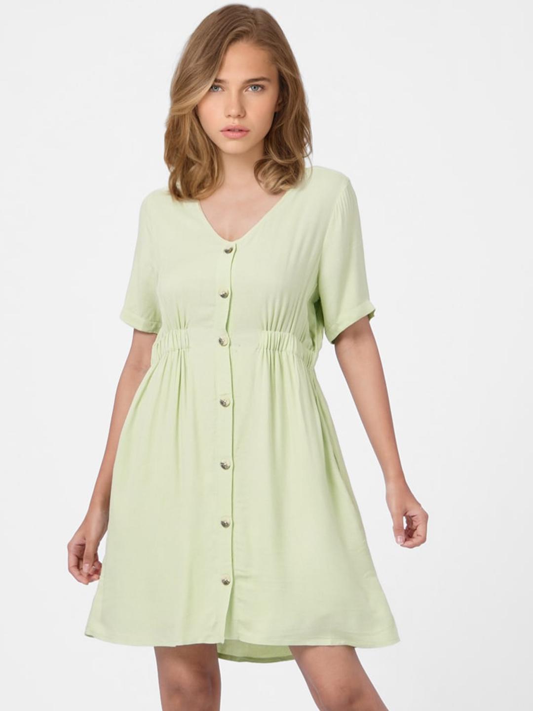 Buy ONLY Women Green Solid Fit And Flare Dress - Dresses for Women ...