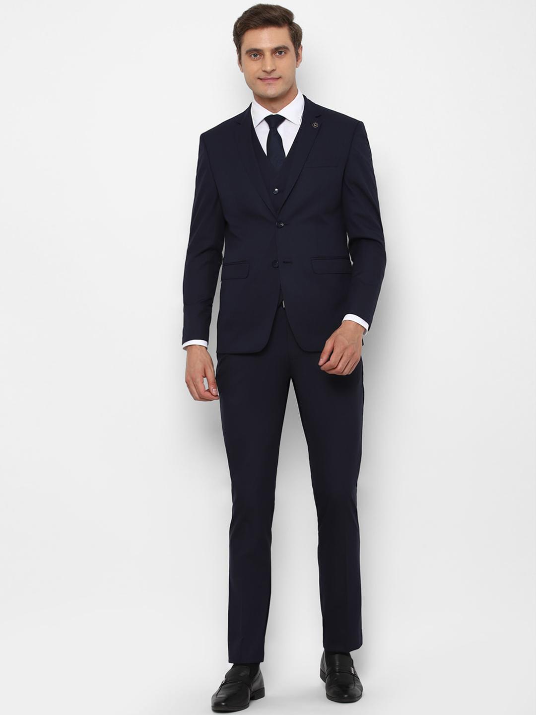 Buy Allen Solly Men Navy Blue Solid Slim Fit Single Breasted Three ...