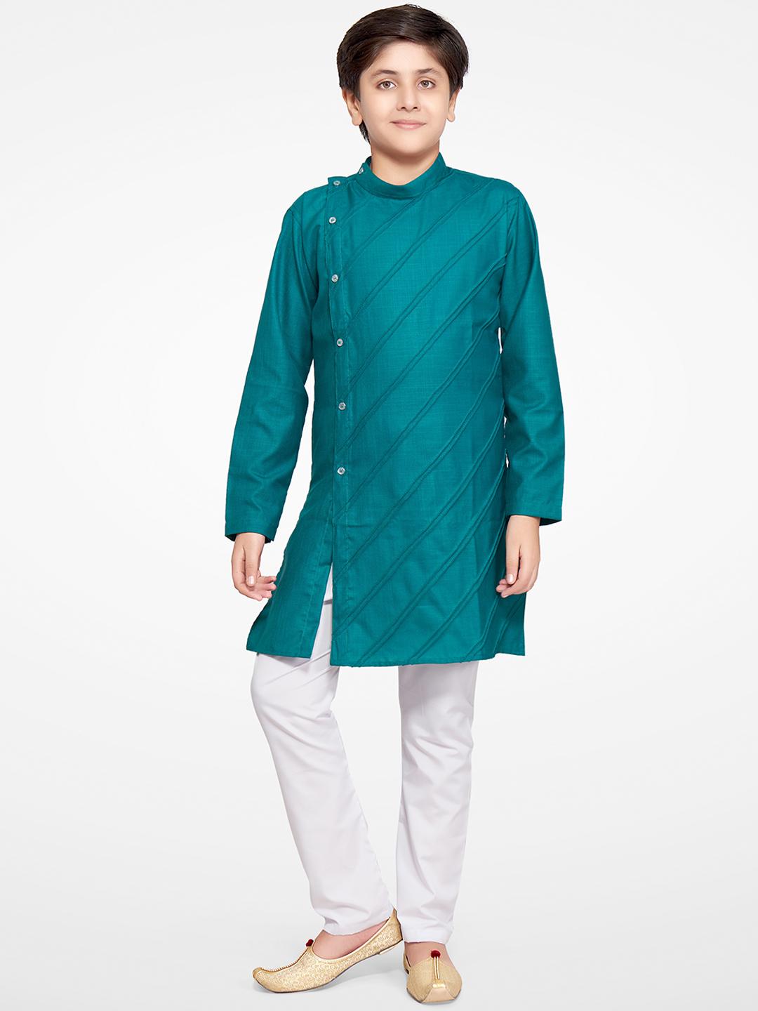 Buy Jeetethnics Boys Turquoise Blue Striped Kurta With Pyjamas - Kurta ...
