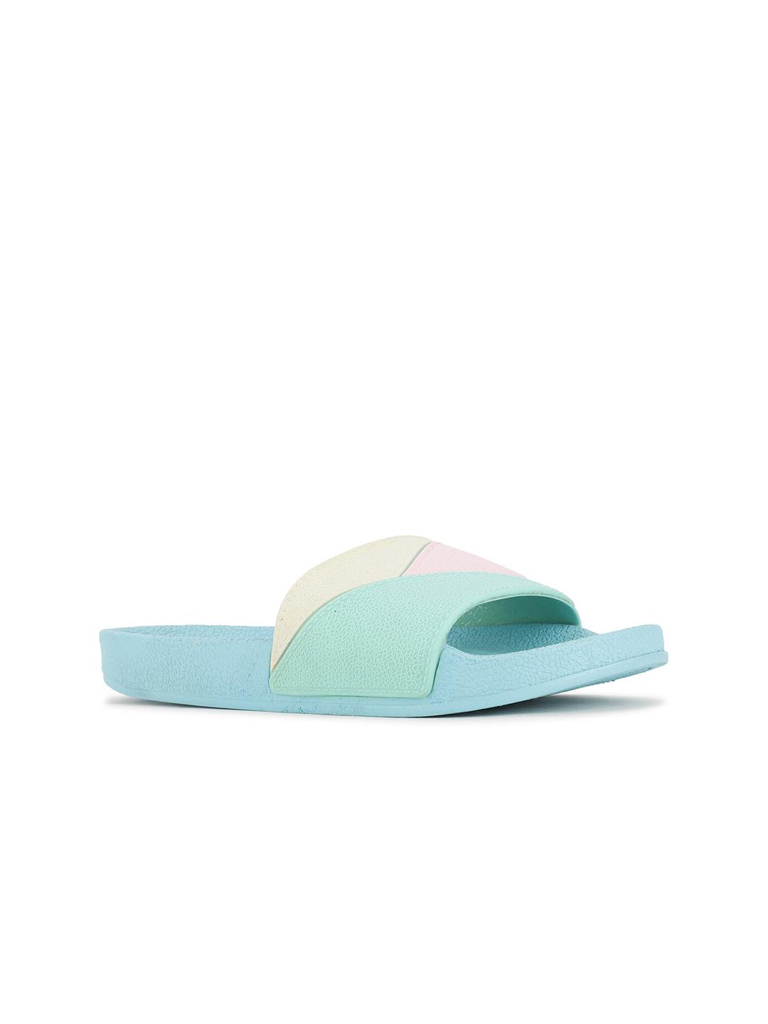Buy Sandak By Bata Women Mint Green & Pink Colourblocked Sliders - Flip ...