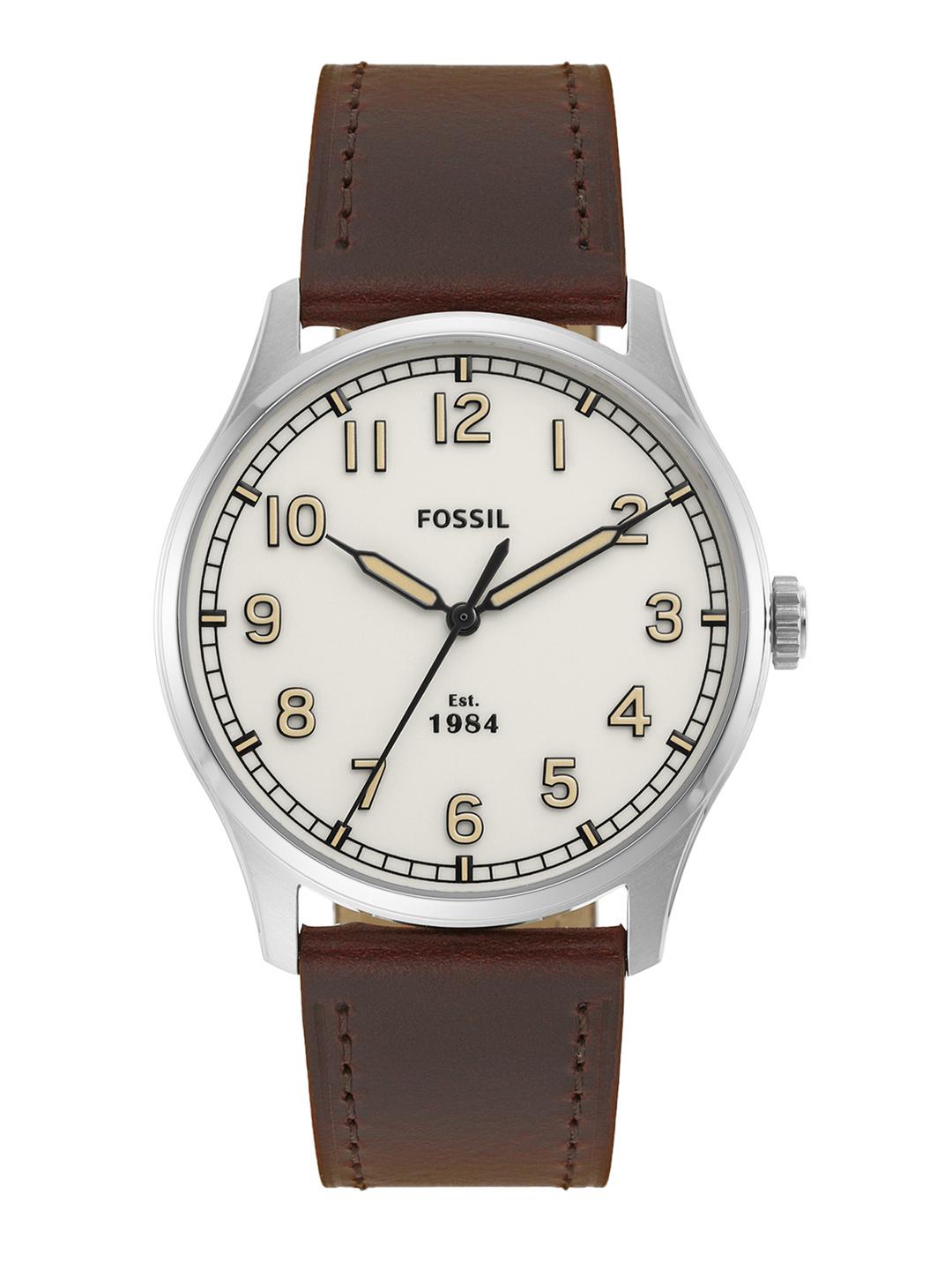 Buy Fossil Men Cream Coloured Dial & Brown Leather Straps Dayliner ...