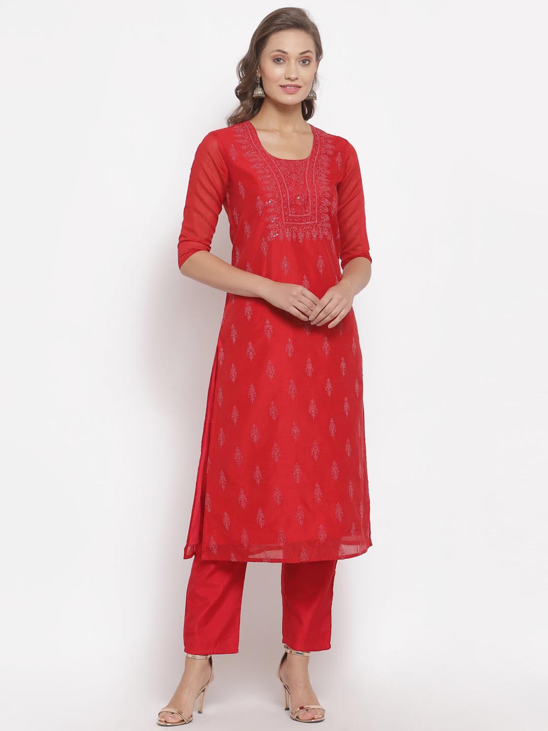 Buy Desi Weavess Women Red Ethnic Motifs Printed High Slit Kurti With ...