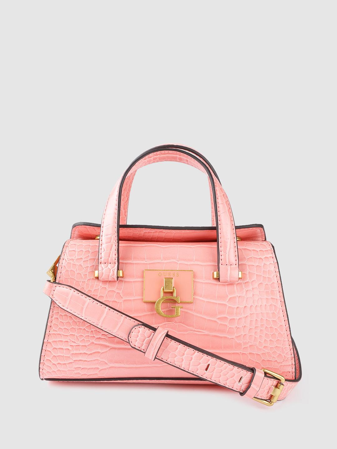 Buy GUESS Women Coral Crocs Textured Structured Handheld Bag - Handbags ...