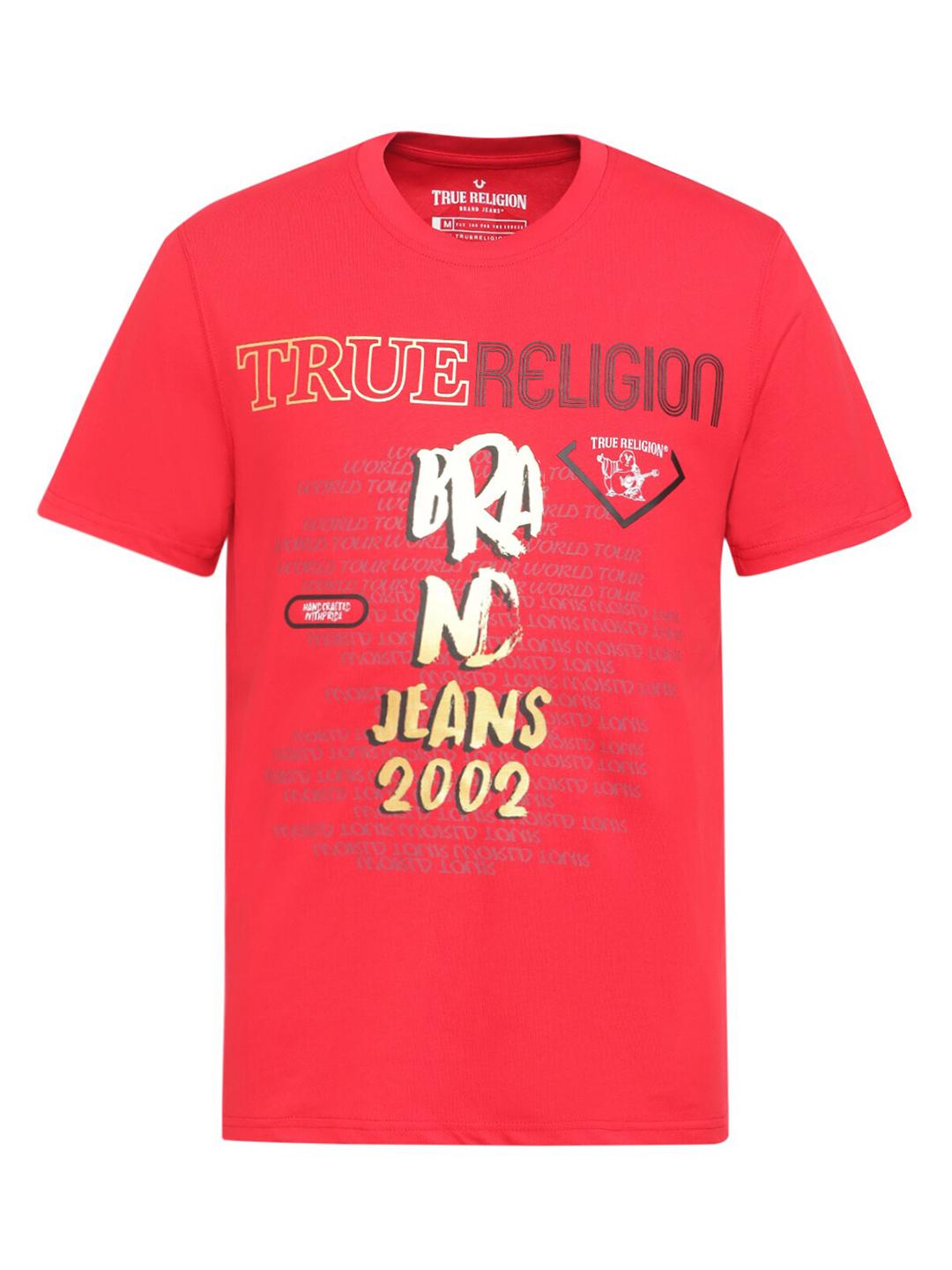 Buy True Religion Men Red Typography Printed Pure Cotton T Shirt ...