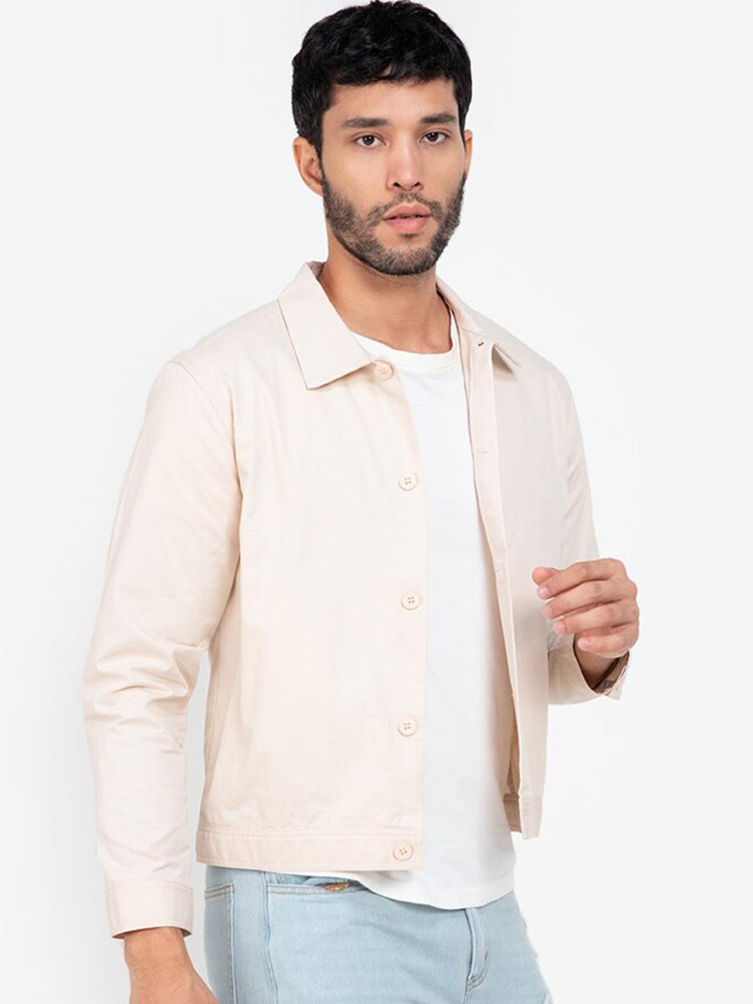 Buy ZALORA BASICS Men Beige Relax Fit Cotton Shacket - Shackets for Men ...