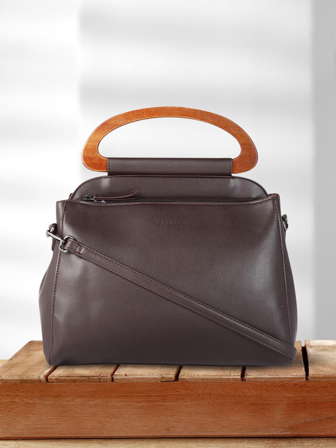 Buy Caprese Brown Solid Structured Handheld Bag - Handbags for Women ...