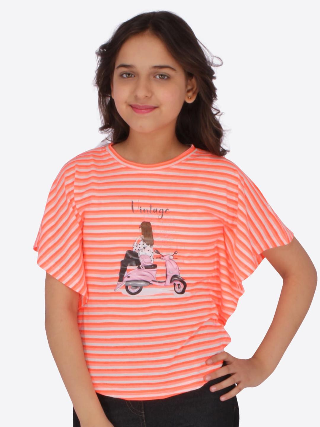 Buy CUTECUMBER Girls Orange Striped Kaftan Top - Tops for Girls ...