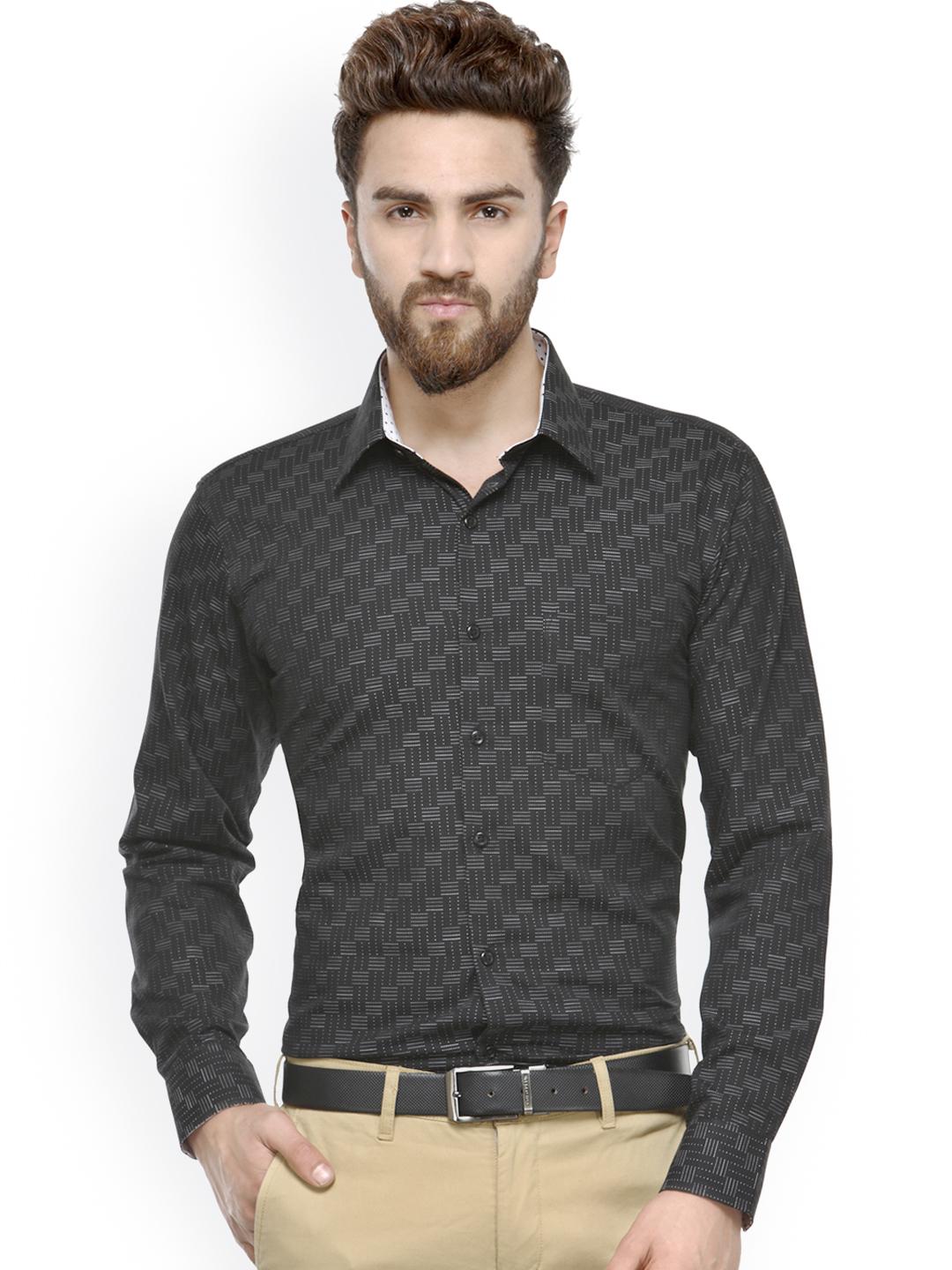 Buy Hancock Men Black Self Design Slim Fit Semiformal Shirt - Shirts ...