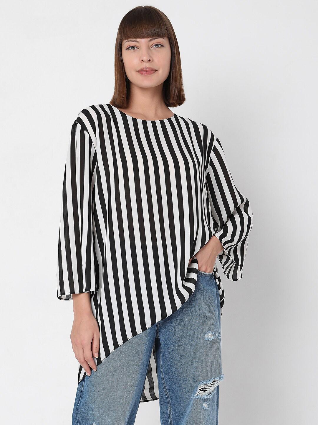 Buy Vero Moda Black & White Vertical Striped Longline Top - Tops for ...
