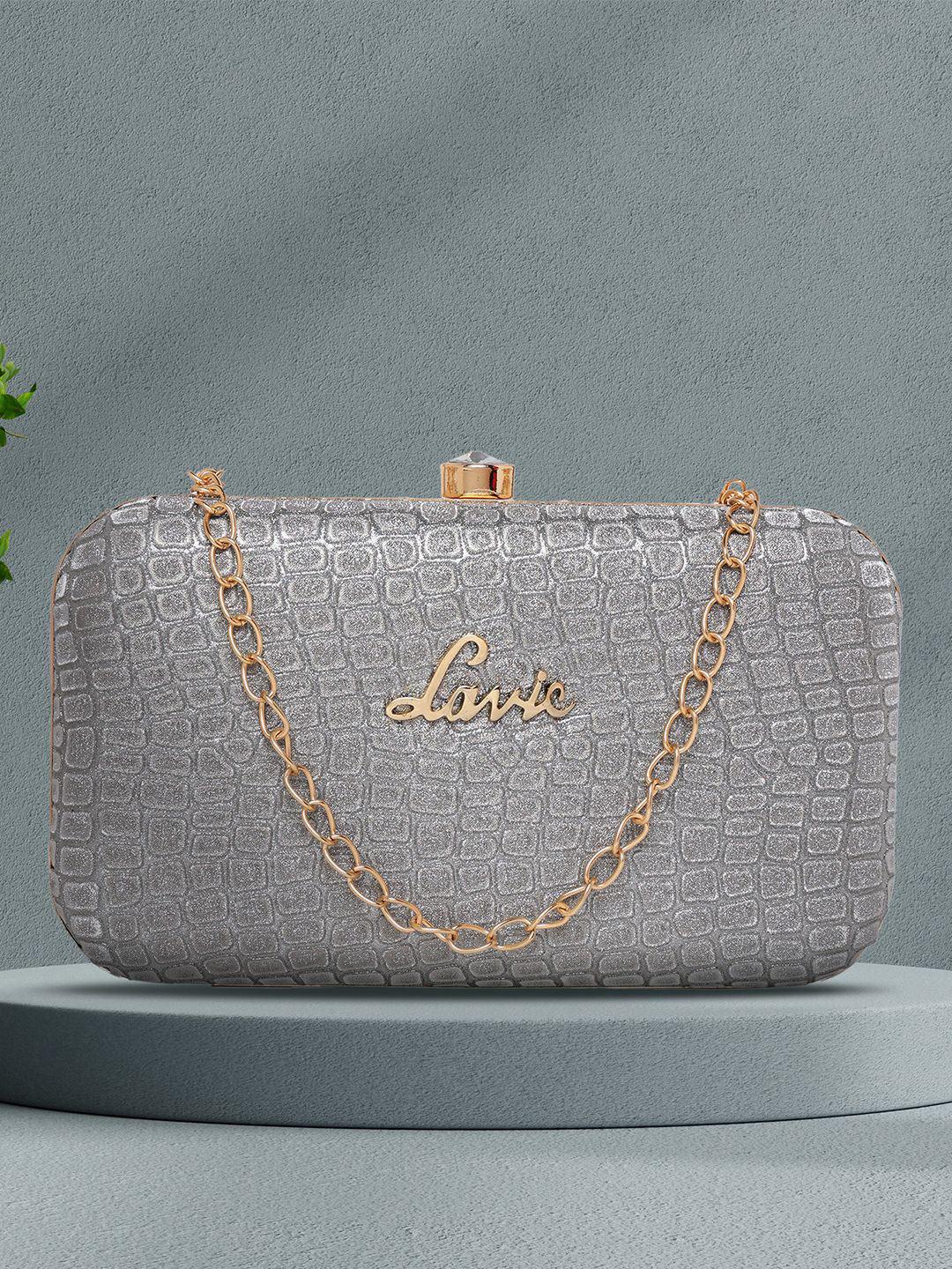 Buy Lavie Tinsel Grey Crocodile Textured Shimmer Frame Clutch ...