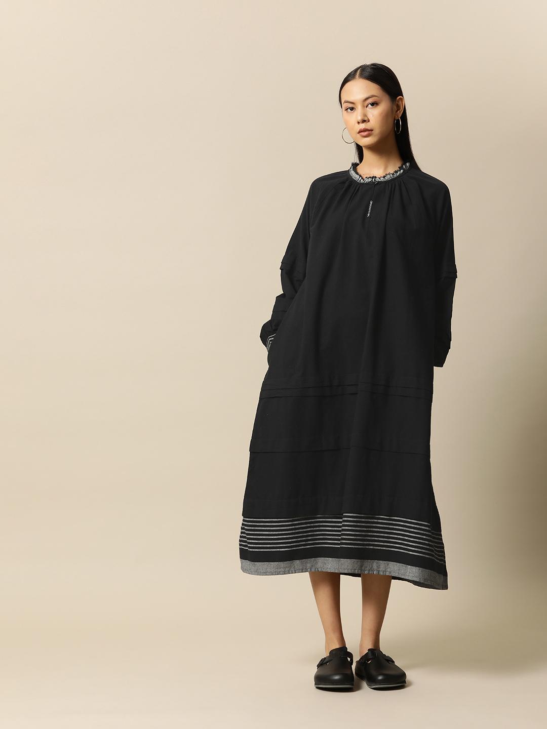 Buy BOWER Women Black Solid Premium Cotton A Line Dress - Dresses for ...