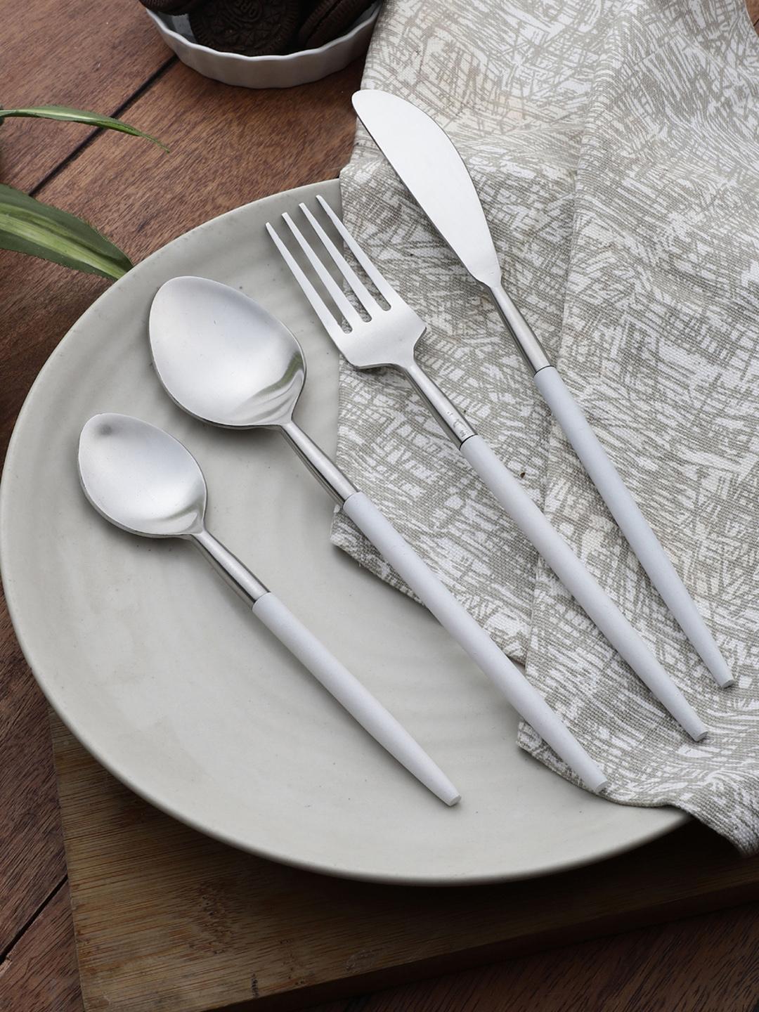 Buy VarEesha 4 Pcs White Handle Matt Steel Cutlery Sets - Cutlery Set ...