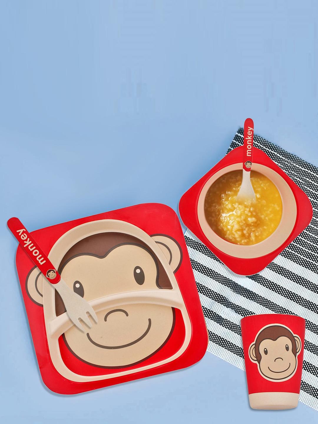 Buy Baby Moo Kids Monkey Bamboo Fiber Dinner Set - Baby Utensils for ...