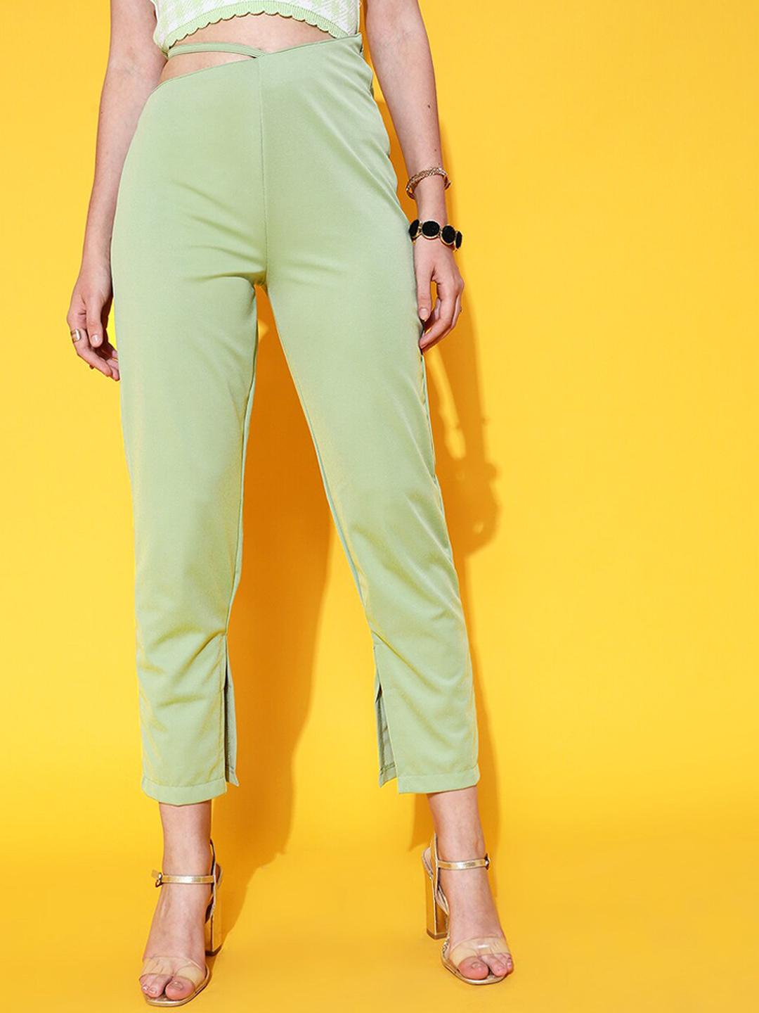 Buy STREET 9 Women Gorgeous Green Solid Trousers - Trousers for Women ...
