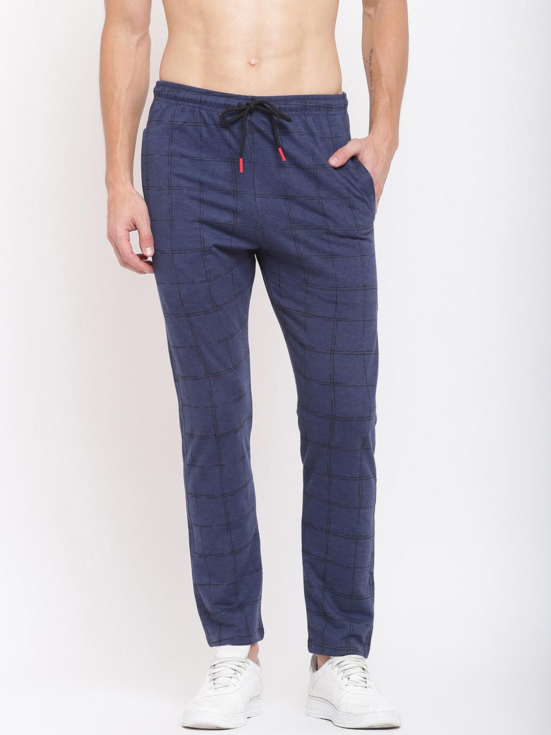 Buy MKH Men Blue & Black Checked Printed Track Pants - Track Pants for ...