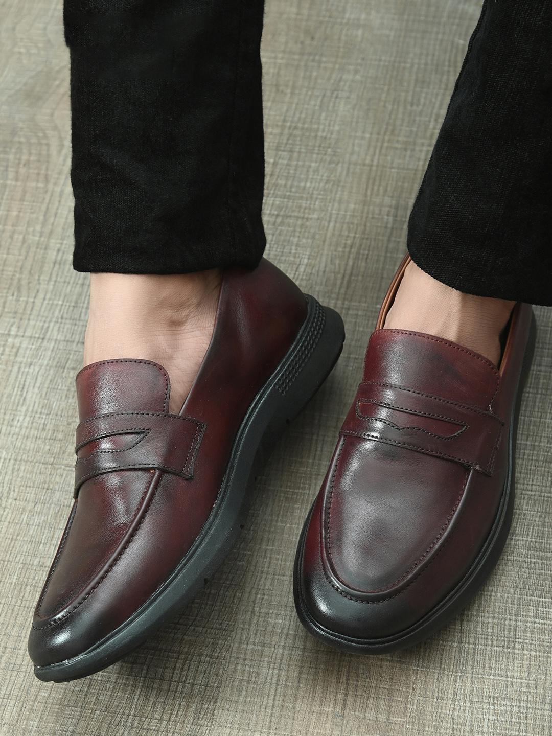 Buy San Frissco Men Maroon Solid Leather Formal Moccasin - Formal Shoes ...