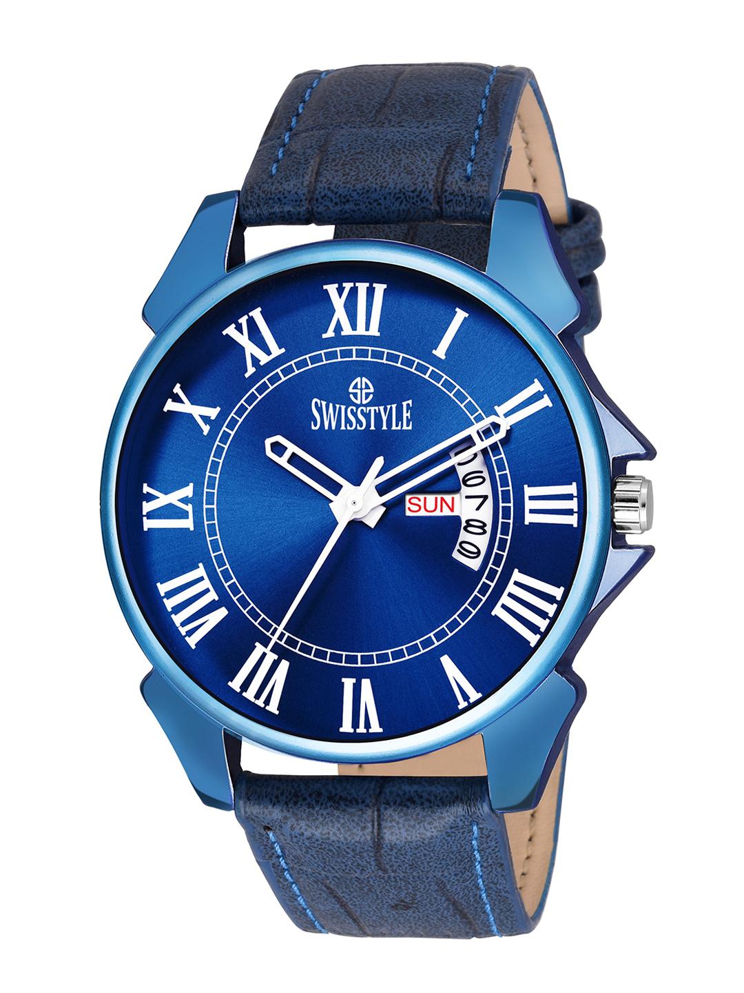 Buy SWISSTYLE Men Blue Brass Embellished Dial & Blue Straps Analogue ...