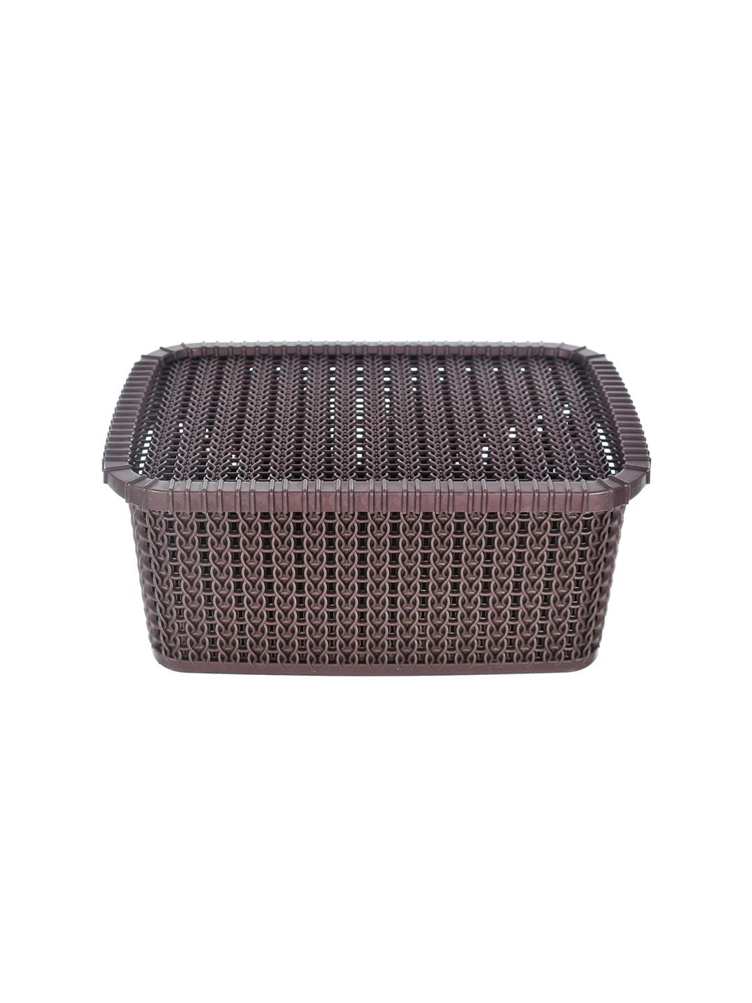 Buy Kuber Industries Brown Large Plastic Basket With Lid - Fruit And ...
