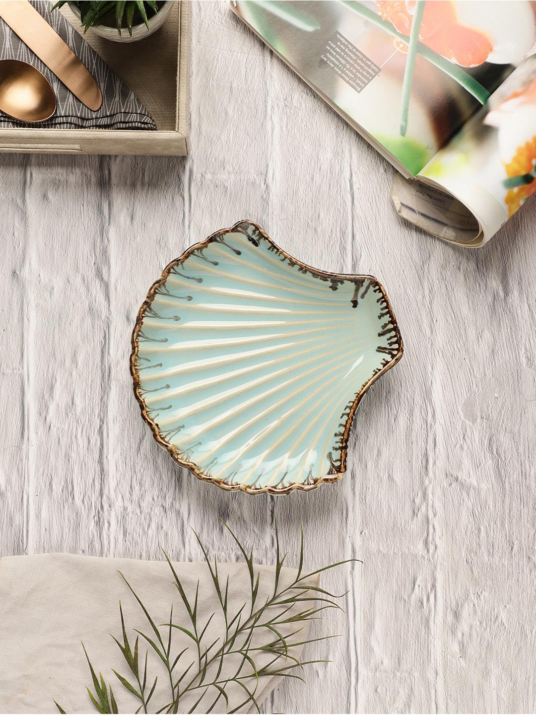 Buy VarEesha Green Ceramic Small Sea Shell Serving Platter - Food ...