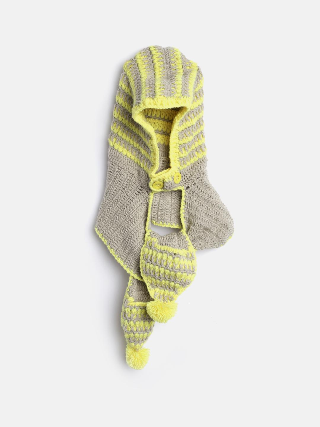 Buy CHUTPUT Kids Grey & Yellow Crochet Beanie - Caps for Unisex Kids ...