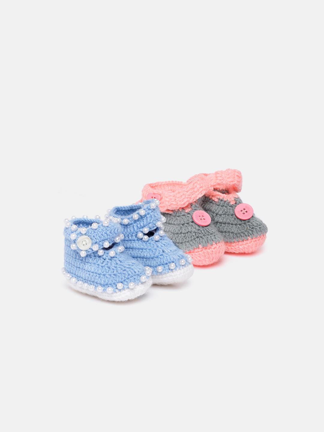 Buy CHUTPUT Kids Set Of 2 Blue & Grey Crochet Booties - Booties for ...